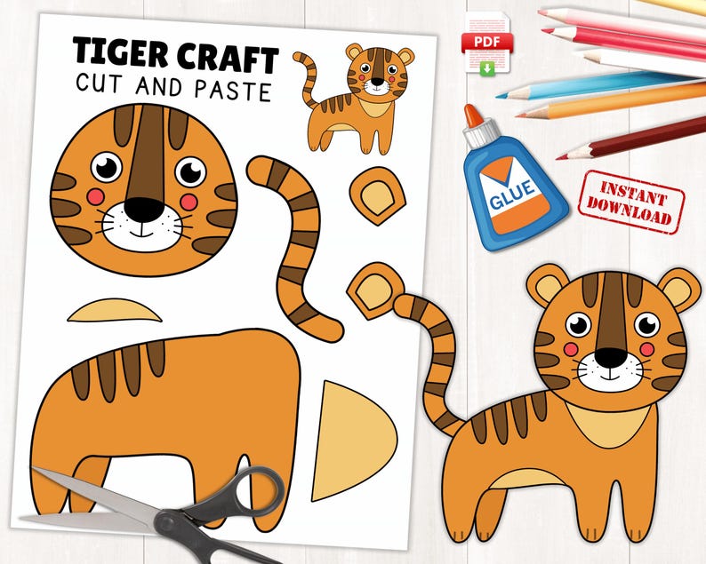 Tiger Craft Template | Printable Paper Tiger Craft | Color, Cut, and ...