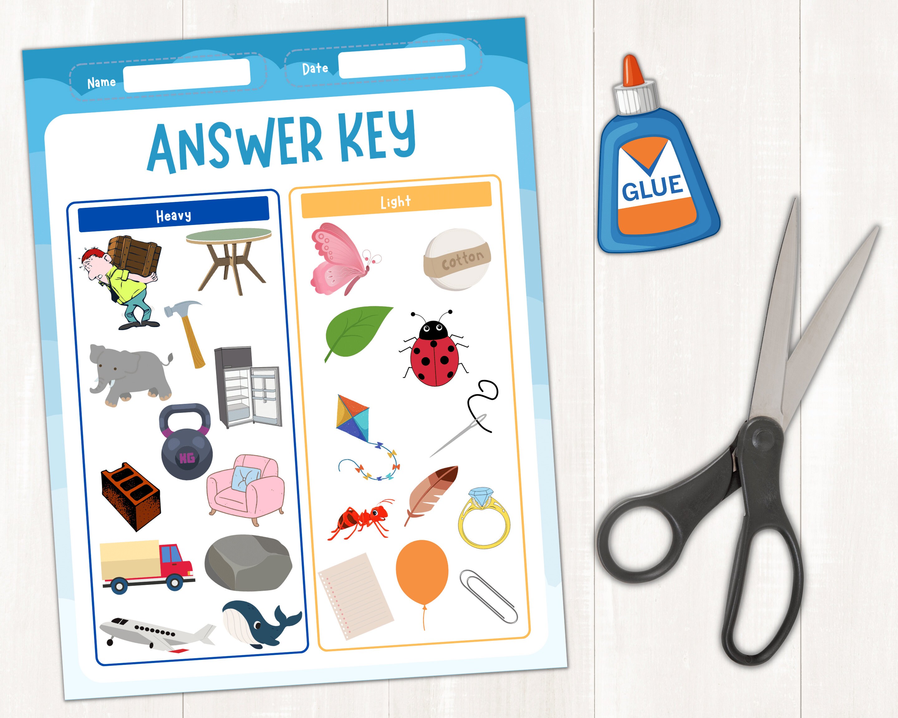 Heavy and Light Sorting Activity Worksheets | Sort by Weight Printable ...