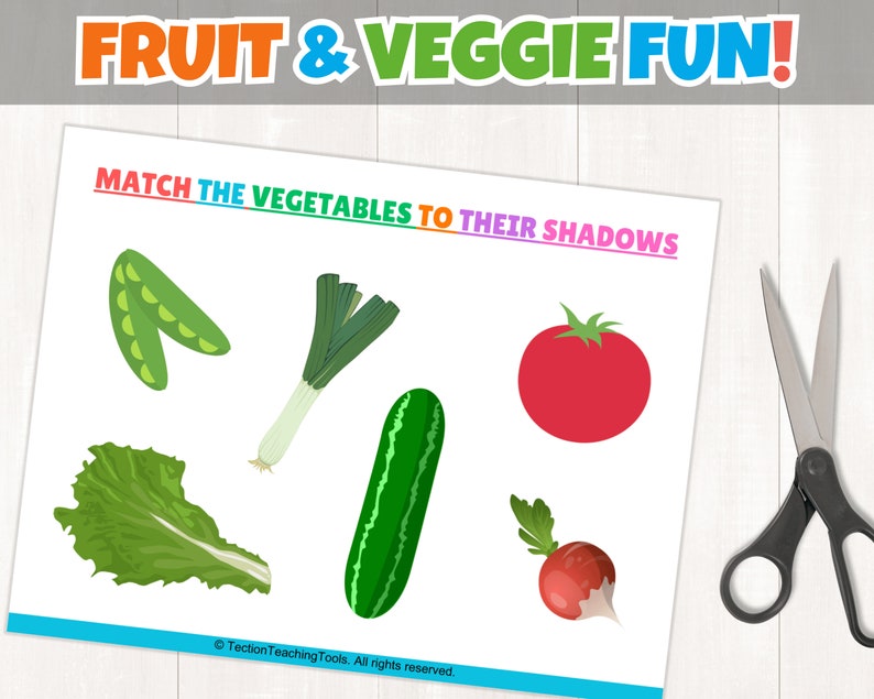 Fruit & Vegetable Shadow Matching Activity, Learn Fruits Veggies Names ...