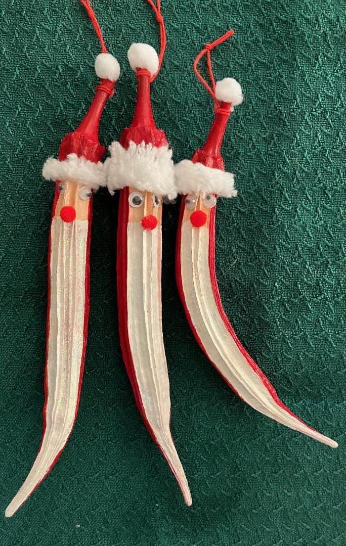 Hand-painted Okra Santa Ornaments - Etsy