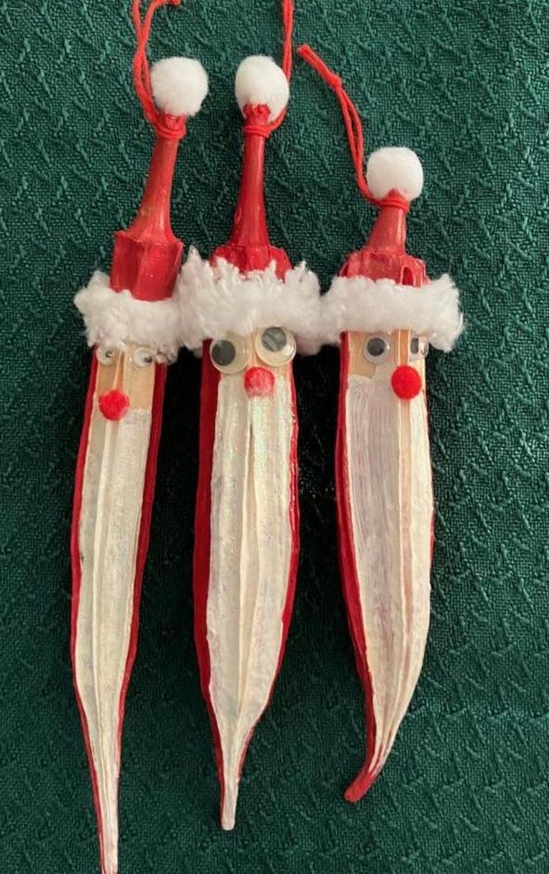 Hand-painted Okra Santa Ornaments - Etsy
