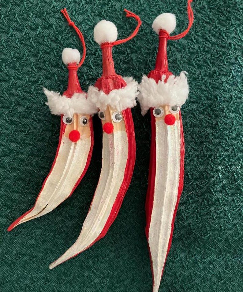 Hand-painted Okra Santa Ornaments - Etsy