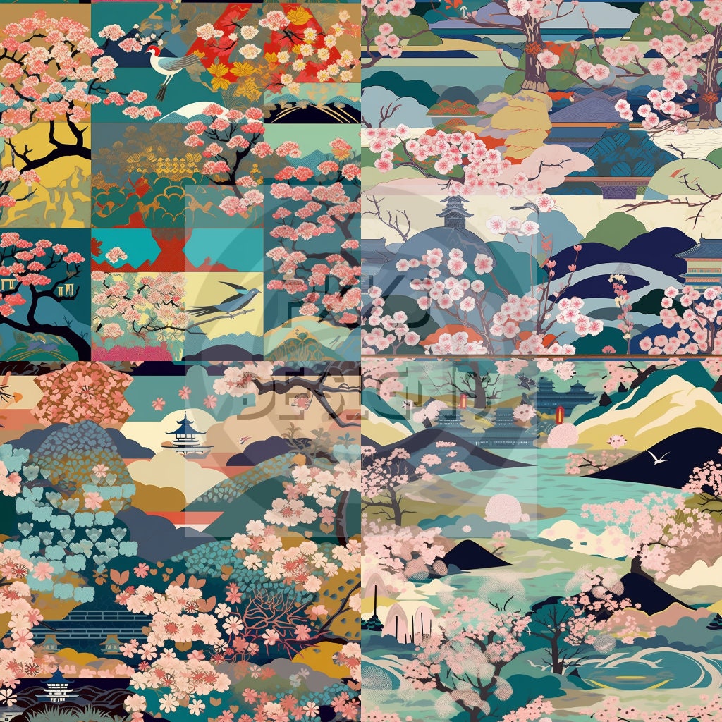 12"x12" Japanese Clipart Style Digital Patterns - Instant Download for ...