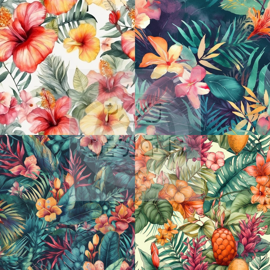 Tropical Patterns, 12"x12" Seamless Patterns of Tropical Plants in a ...