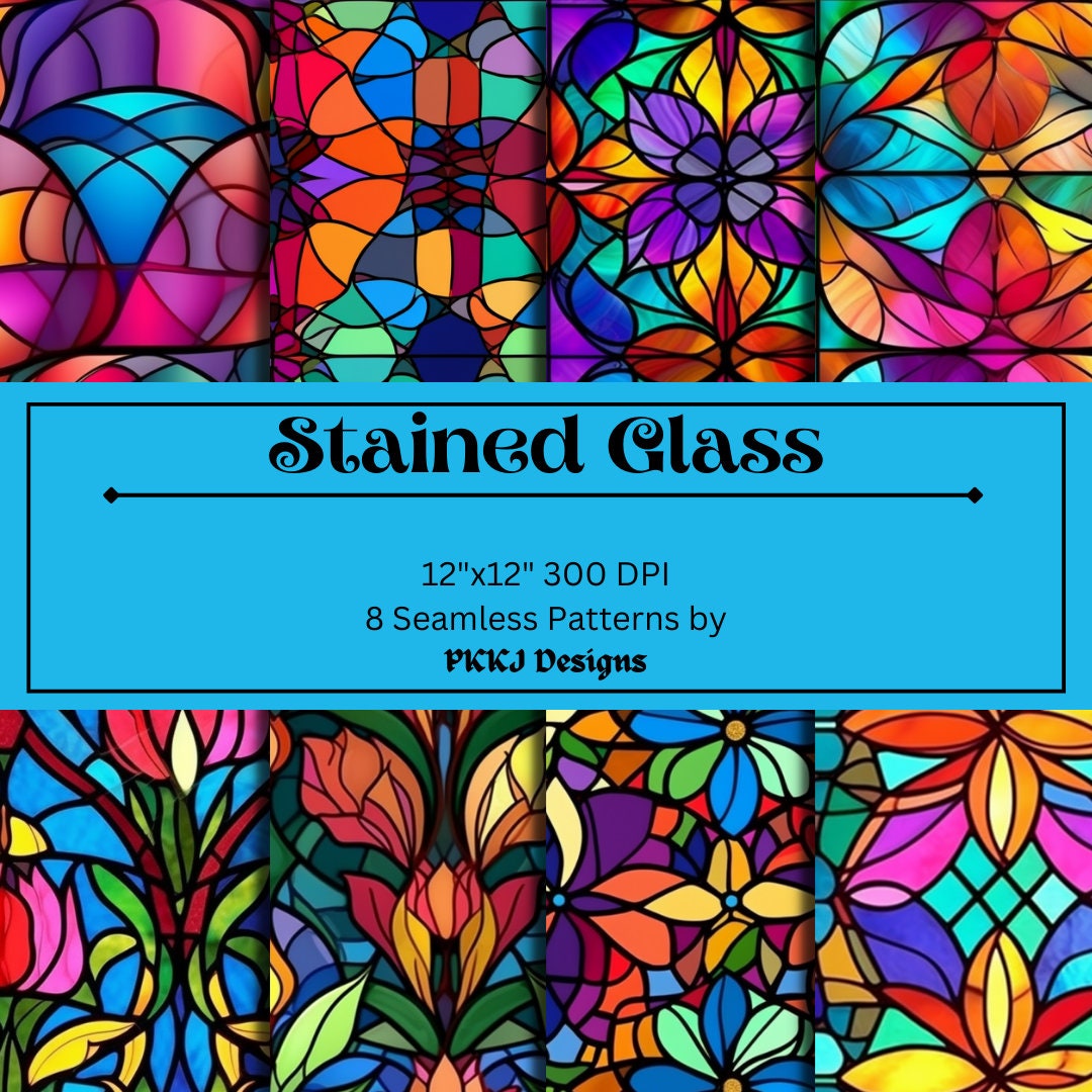 Stained Glass Seamless Patterns, 12 Inch by 12 Inch Digital Paper ...