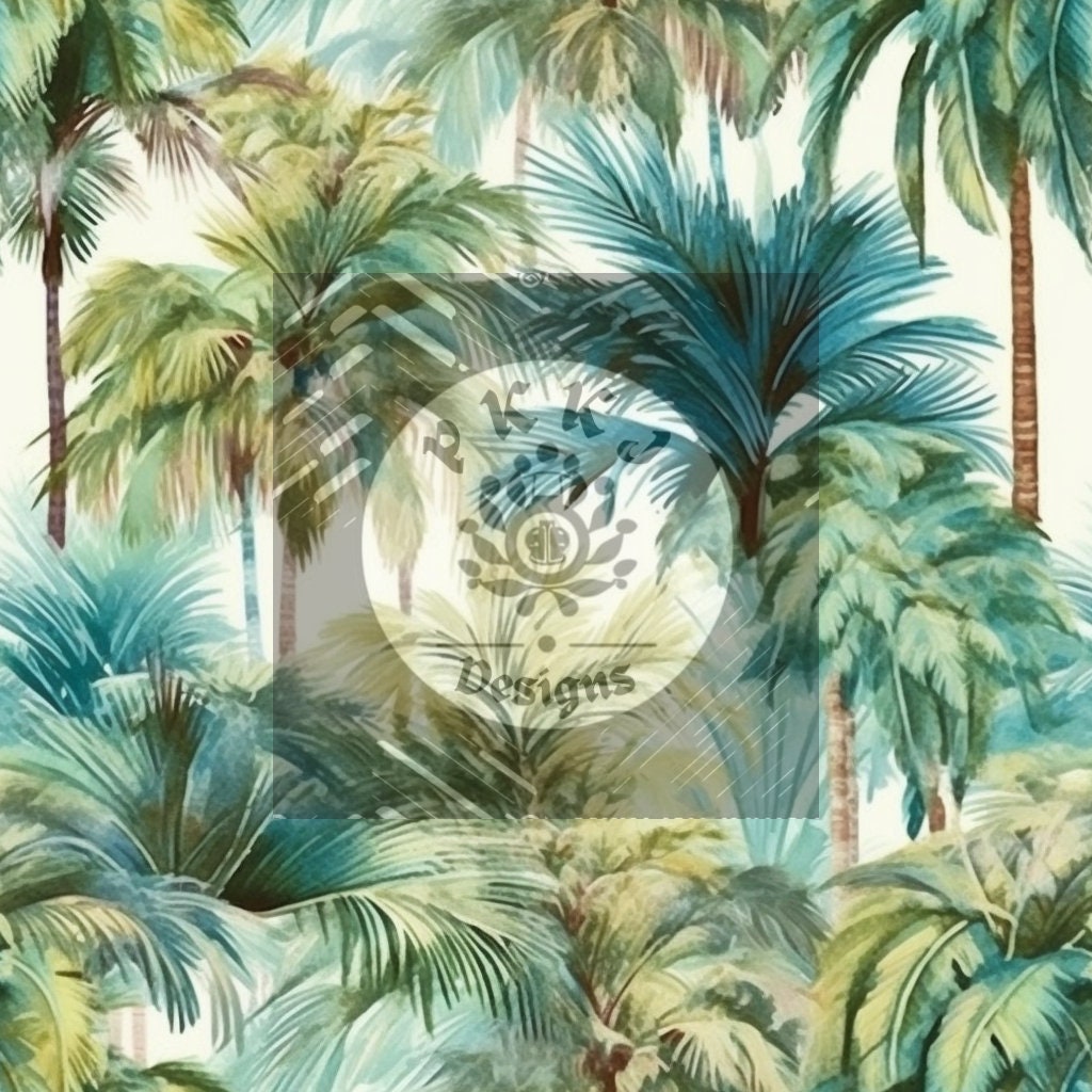 12"x12" Watercolor Palm Tree Seamless Digital Patterns, Printable Digital Paper. Palm Leaves ...
