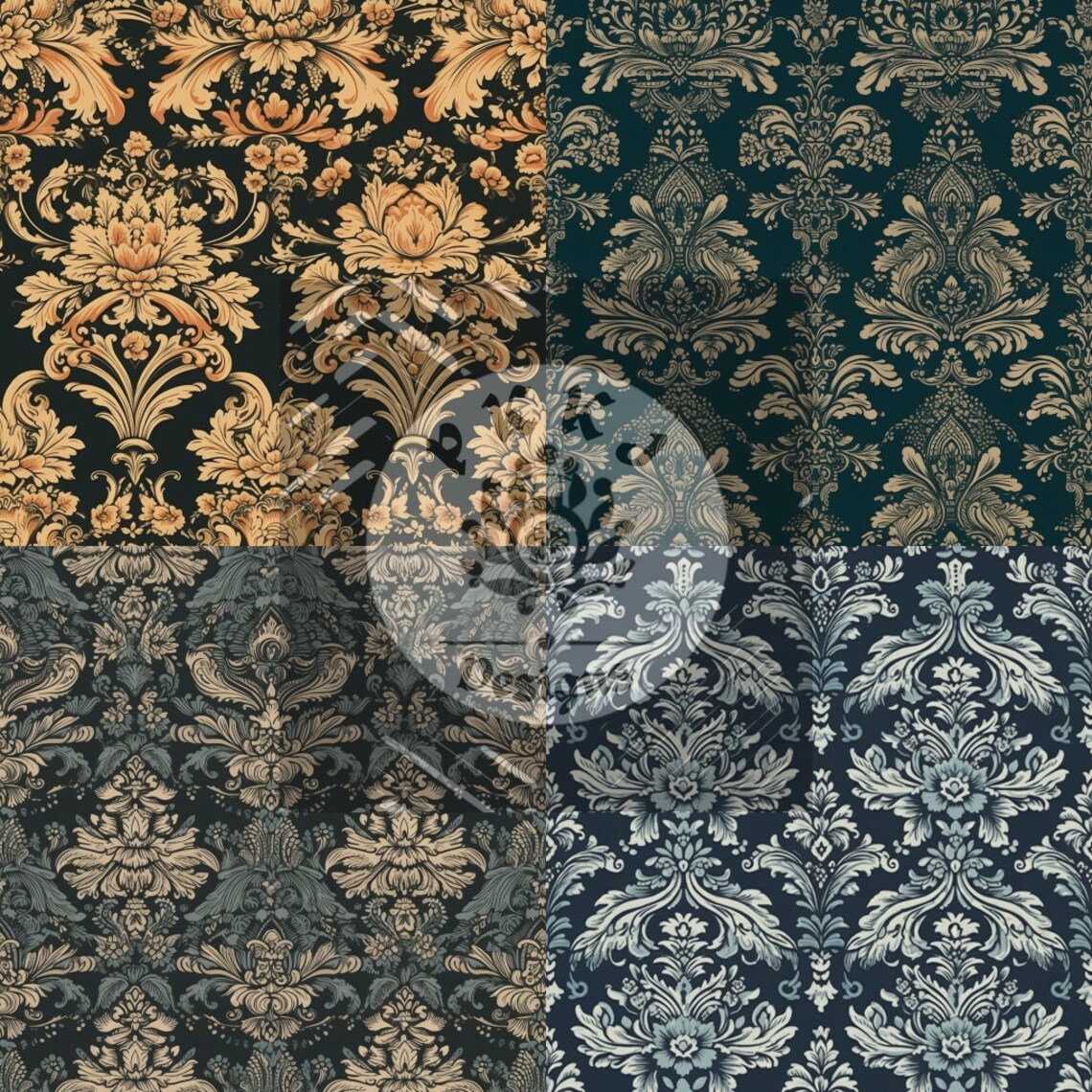 Elegant and Seamless Damask Patterns, Digital Paper, Wedding Scrapbook ...