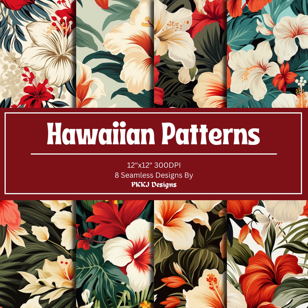Hawaiian Style Wallpaper Patterns, 12"x12" Seamless Designs, Digital ...