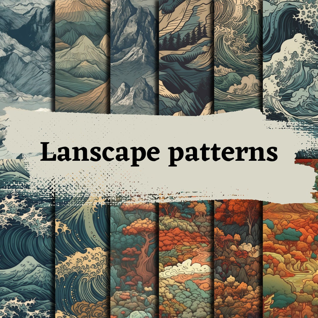 Mountain Scapes, Waves & Landscapes, 12"x12" Seamless Patterns ...