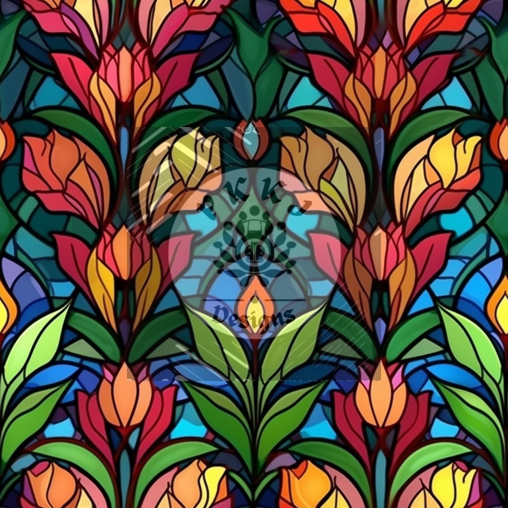 Stained Glass Seamless Patterns, 12 Inch by 12 Inch Digital Paper ...