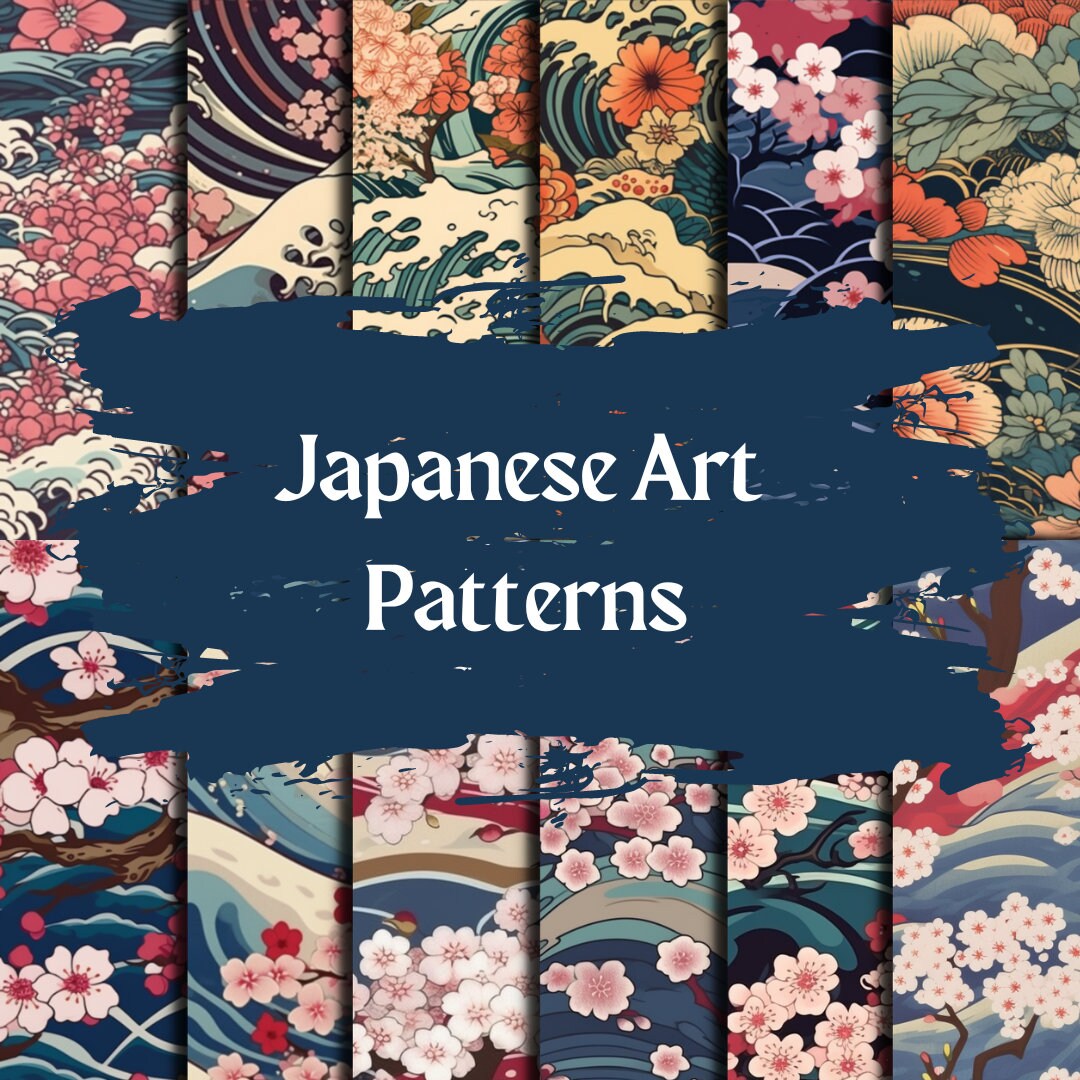 12"x12" Digital Patterns, Traditional Japanese Waves, Cherry Blossoms ...