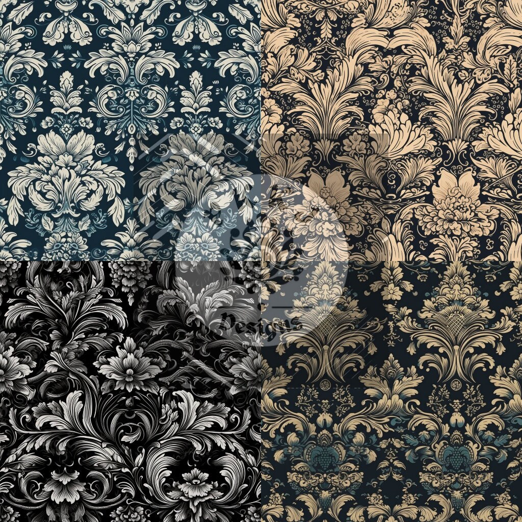 Elegant and Seamless Damask Patterns, Digital Paper, Wedding Scrapbook ...