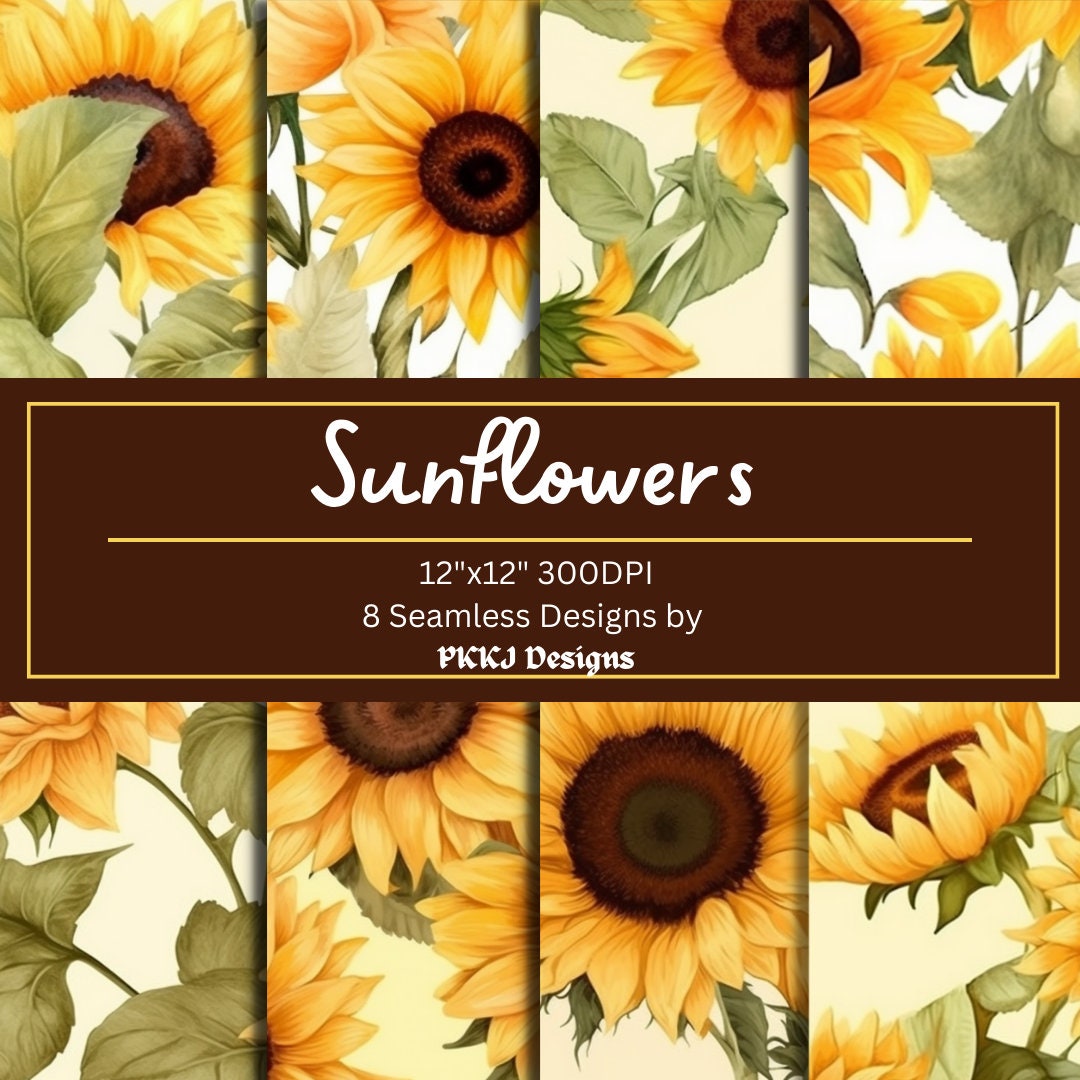 Sunflower Seamless Patterns, 12 Inch by 12 Inch Digital Patterns of ...