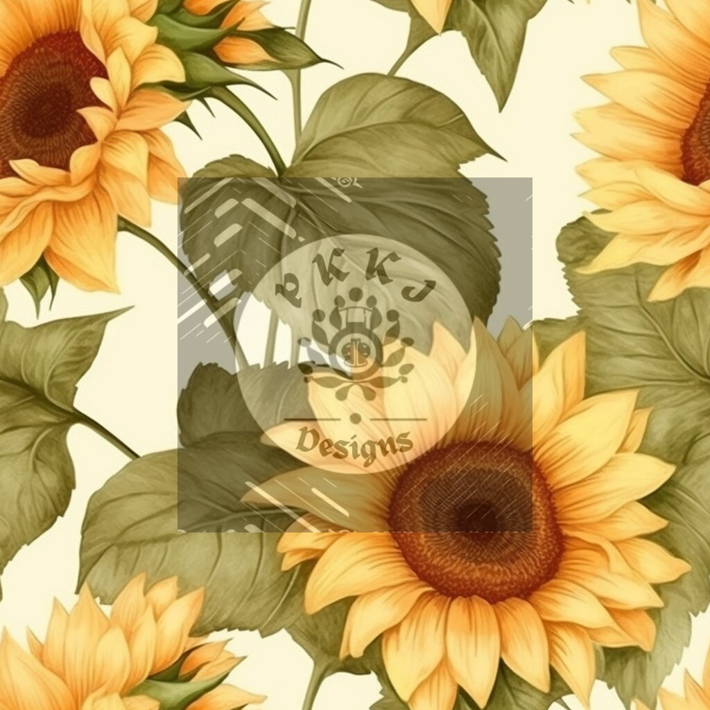 Sunflower Seamless Patterns, 12 Inch by 12 Inch Digital Patterns of ...
