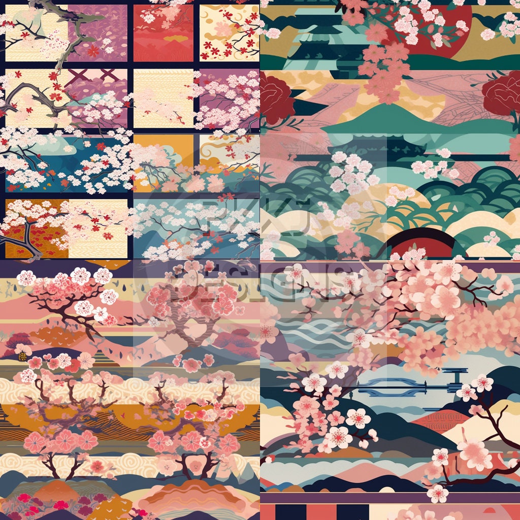 12"x12" Japanese Clipart Style Digital Patterns - Instant Download for ...