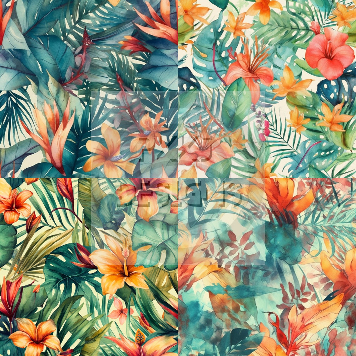 Tropical Patterns, 12"x12" Seamless Patterns of Tropical Plants in a ...