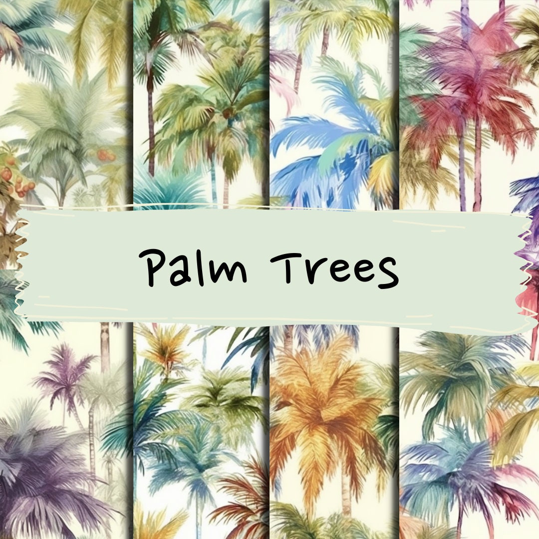 12"x12" Watercolor Palm Tree Seamless Digital Patterns, Printable ...