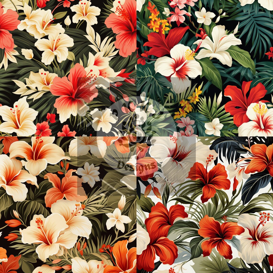 Hawaiian Style Wallpaper Patterns, 12"x12" Seamless Designs, Digital ...