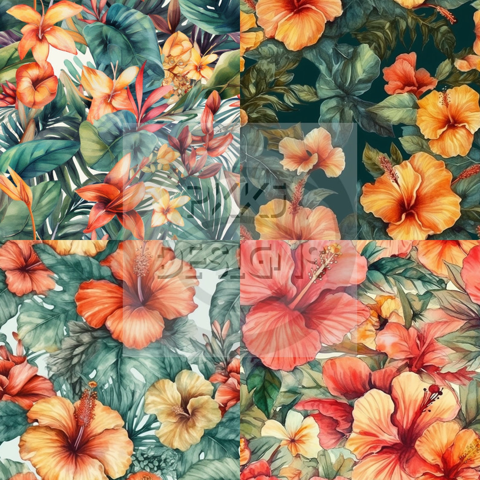 Tropical Patterns, 12"x12" Seamless Patterns of Tropical Plants in a ...