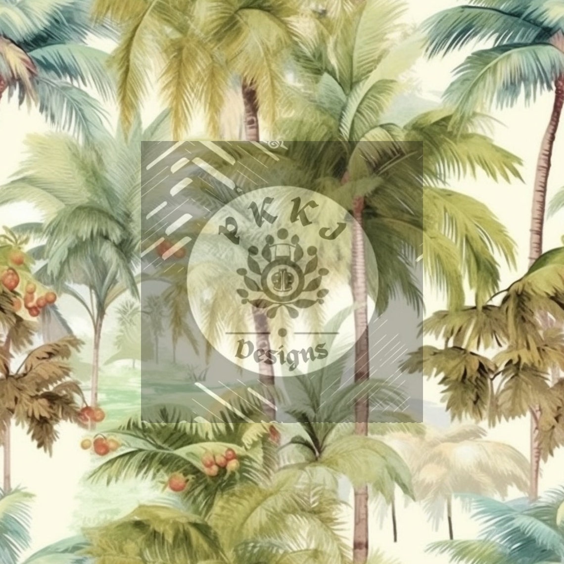 12"x12" Watercolor Palm Tree Seamless Digital Patterns, Printable ...