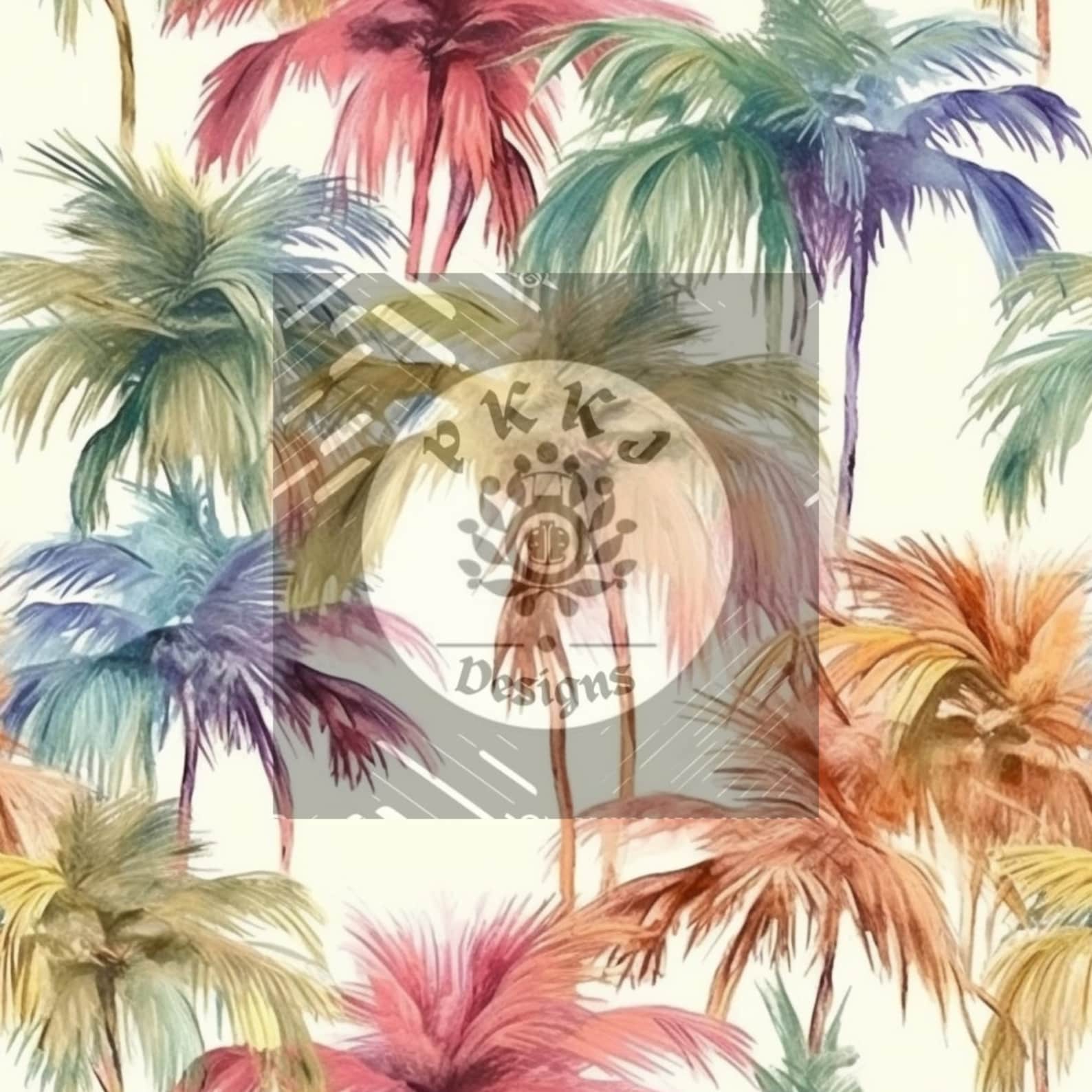 12"x12" Watercolor Palm Tree Seamless Digital Patterns, Printable ...