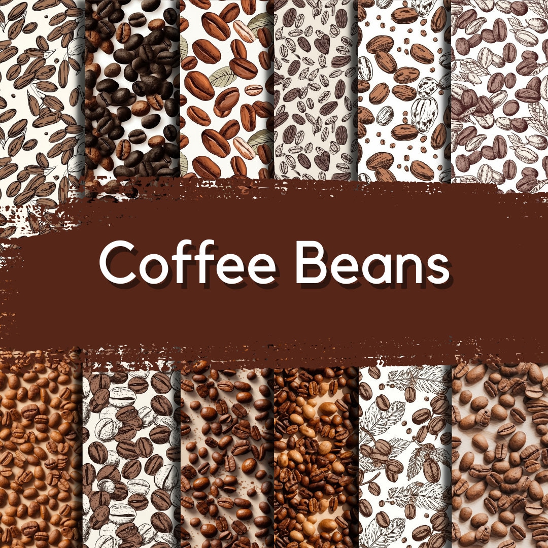 Coffee Bean Seamless Patterns, 12 Digital Pattern Bundle, 12"x12 ...