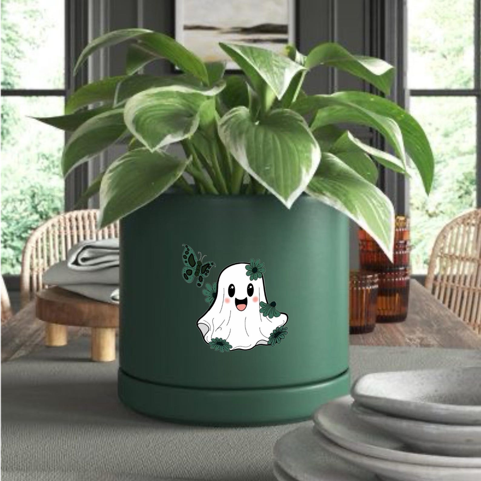 Demure Halloween Ghost Green FALL Themed Ghost Happy Ghost Floral Ghost ...