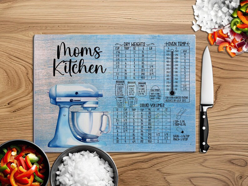 Mom's Kitchen Measurement Conversions Glass Cutting Board - Etsy