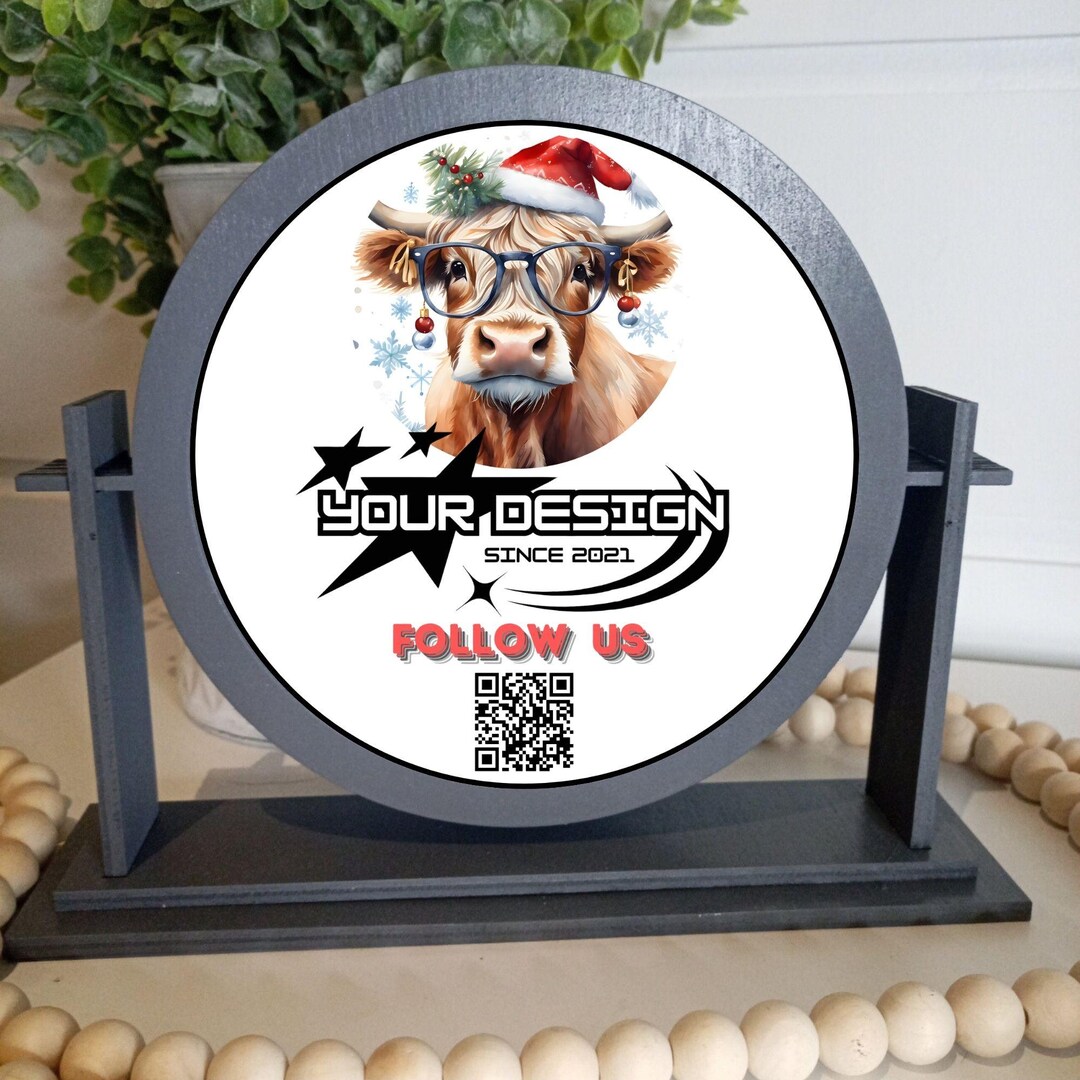 Christmas Cow With Company Logo & Qr Code Round Interchangeable Frame ...
