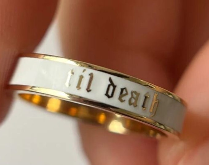 Til Death White Enamel Band, Personalized Band Ring, Promise Ring ...