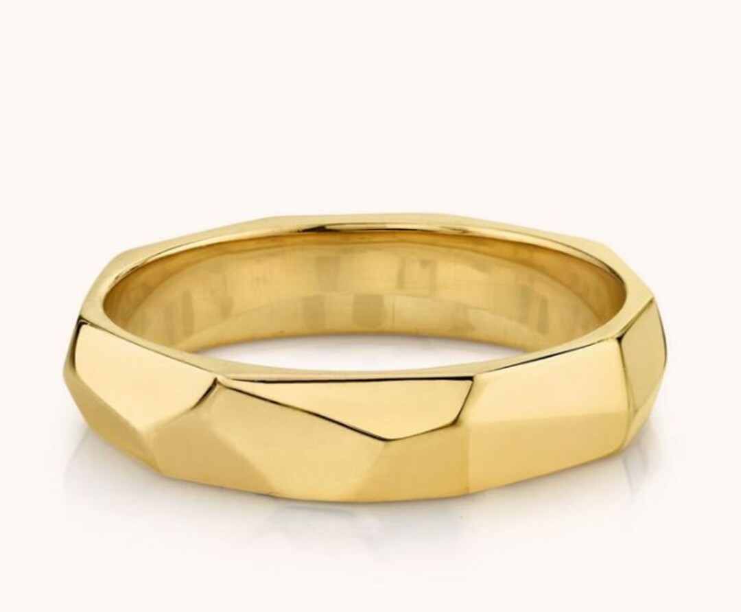 Geo Band Ring Hand Carved Band Ring Gold Vermeil Ring Faceted Band Ring 925 Silver Ring