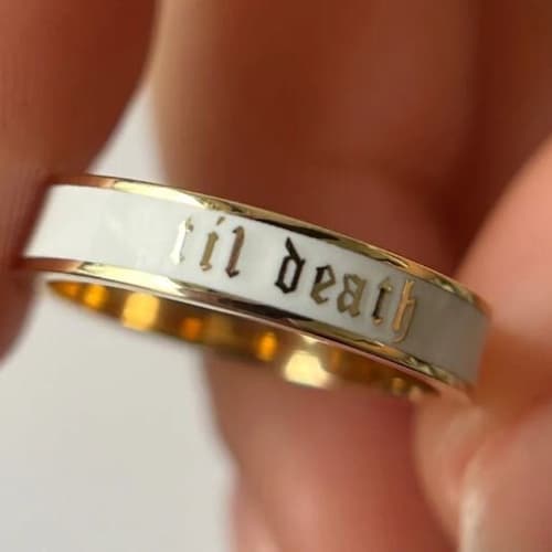 Til Death White Enamel Band Personalized Band Ring Promise - Etsy