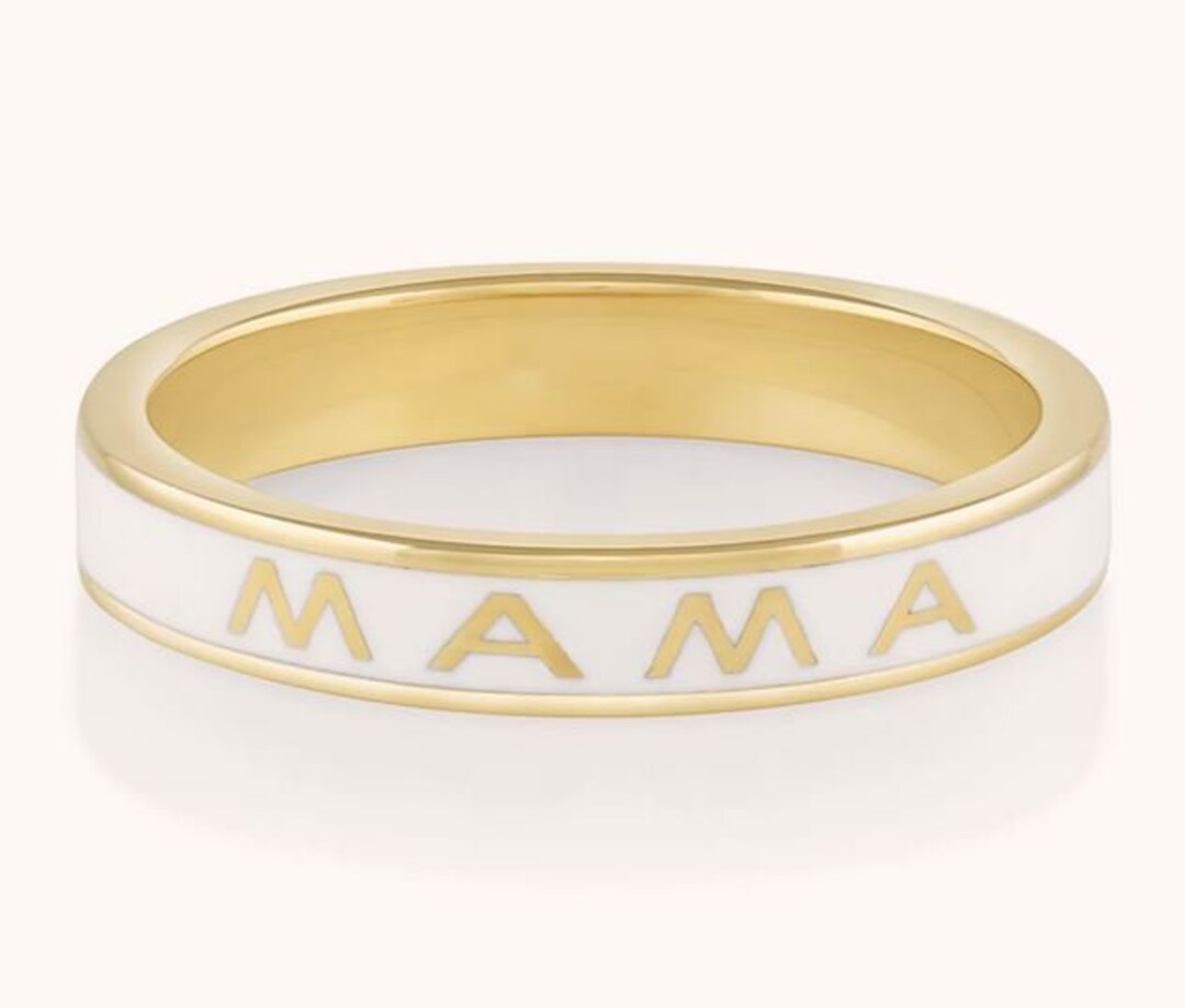MAMA Ring, MAMA Enamel Band Ring, 4mm Wide Enamel Ring, 925 Sterling ...