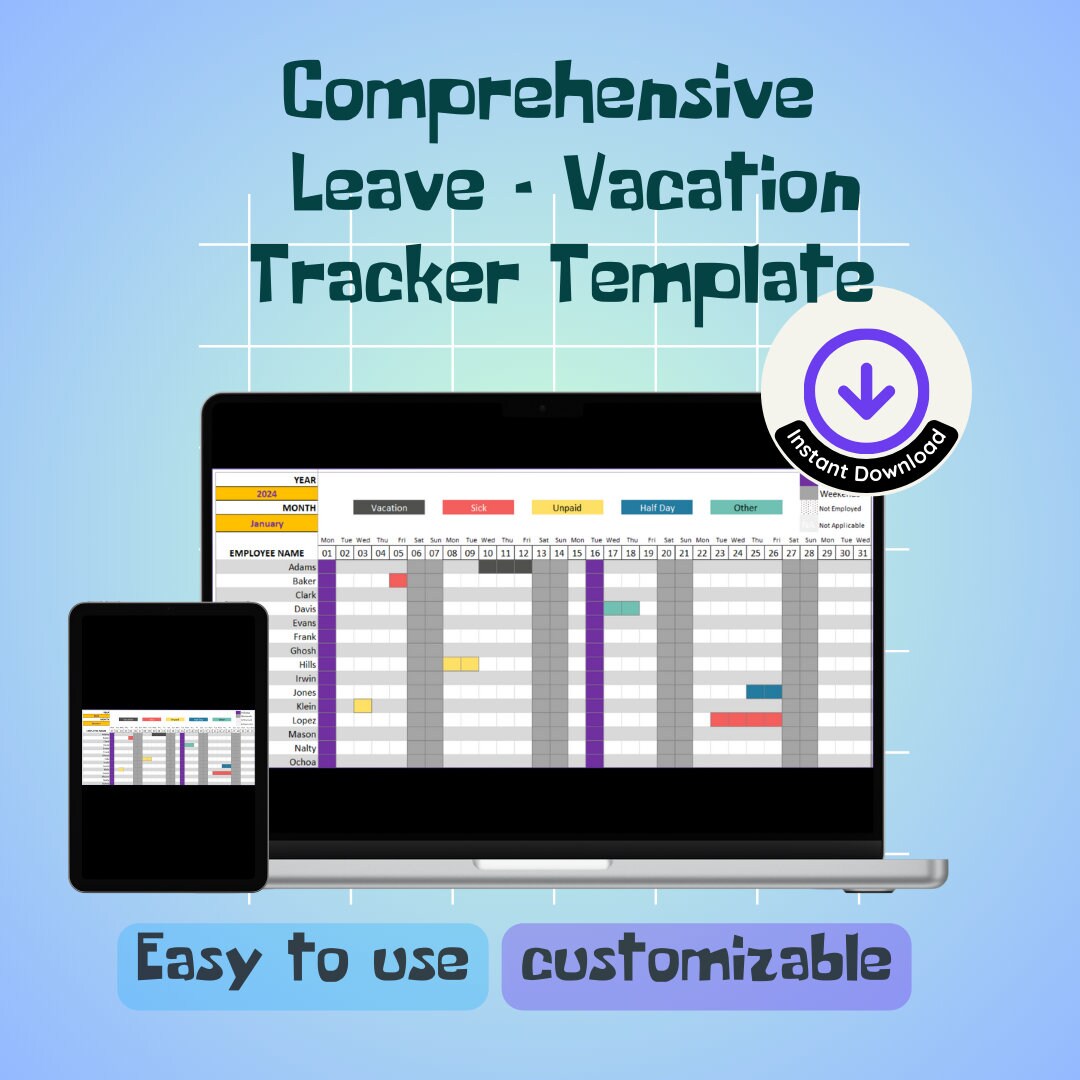 Comprehensive Leave & Vacation Tracker Excel Template - Etsy