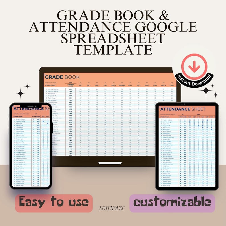 Grade Book & Attendance Sheet Google Spreadsheet Template | With ...