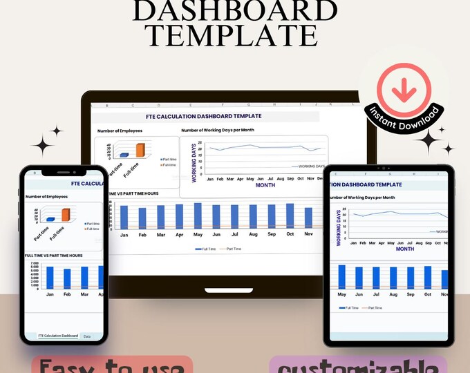 FTE Calculation Dashboard Template | Workforce Utilization Excel Tool ...