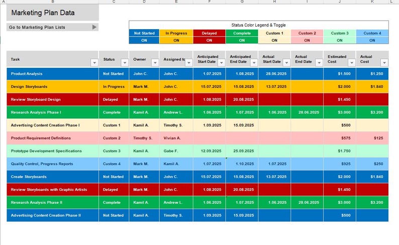 Marketing Planner Excel Template – Campaign Tracker & Project Organizer ...