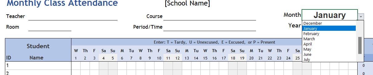 Monthly Class Attendance Excel Template – Simplify Your Attendance ...