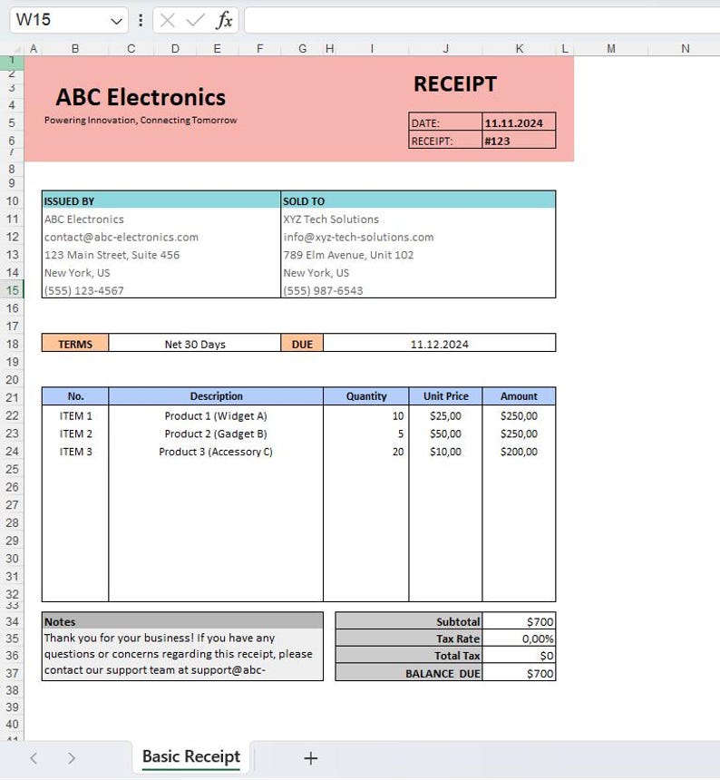 Editable Receipt Template Excel Fillable & Printable Business Receipt ...