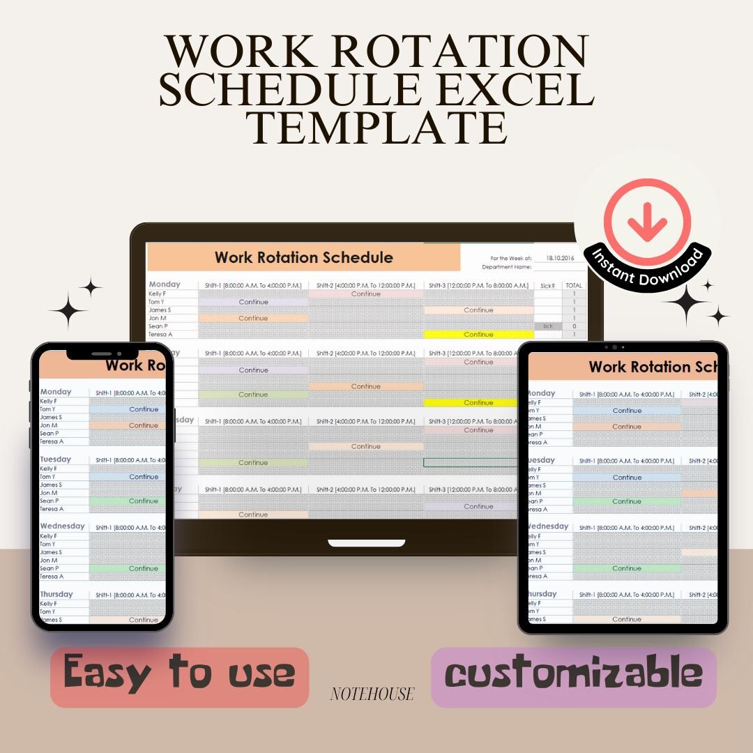 Basic Work Rotation Schedule Excel Template – Simple & Easy-to-use - Etsy
