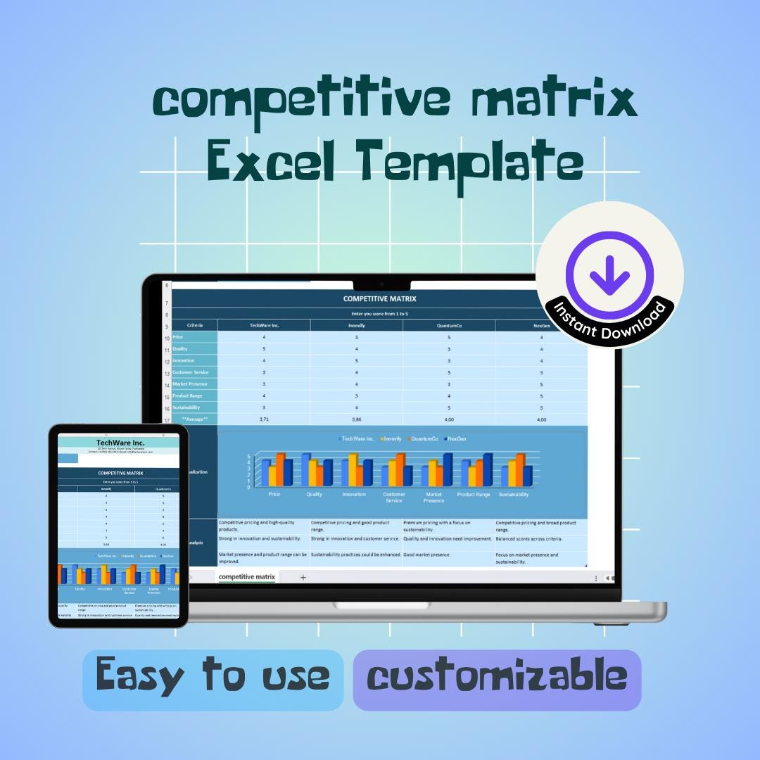 Competitive Analysis Matrix Excel Template Track Your Market ...