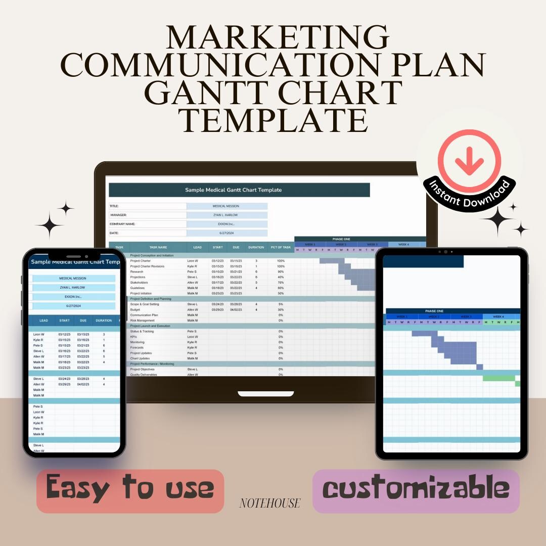 Strategic Marketing Communication Plan Gantt Chart Template - Etsy
