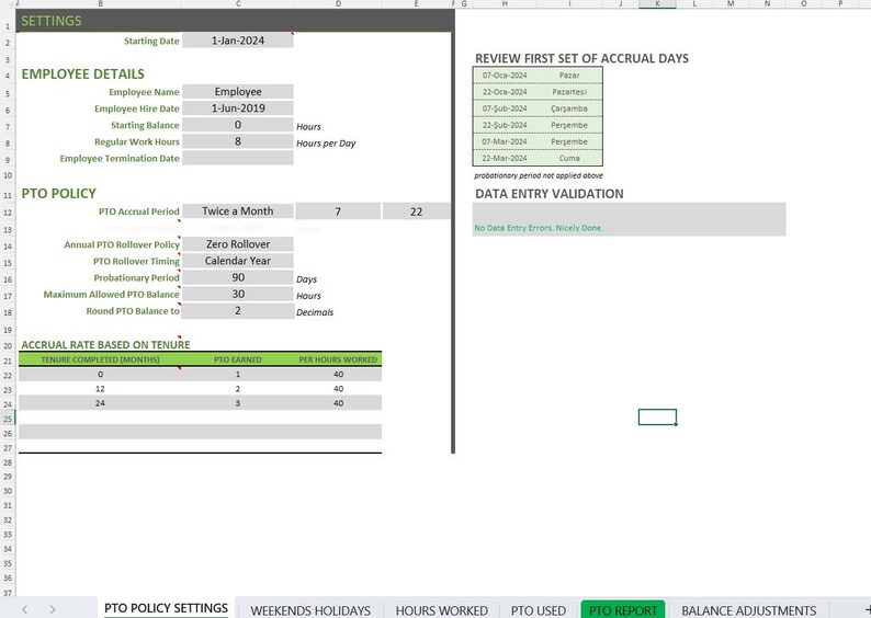 PTO Calculator Hourly Excel Template: Employee Leave Tracker (digital ...