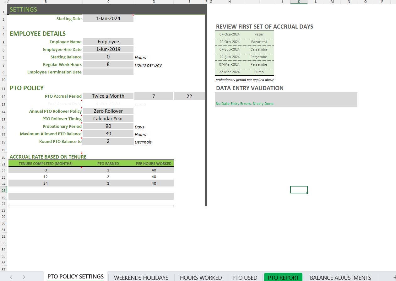 PTO Calculator Hourly Excel Template: Employee Leave Tracker (digital ...