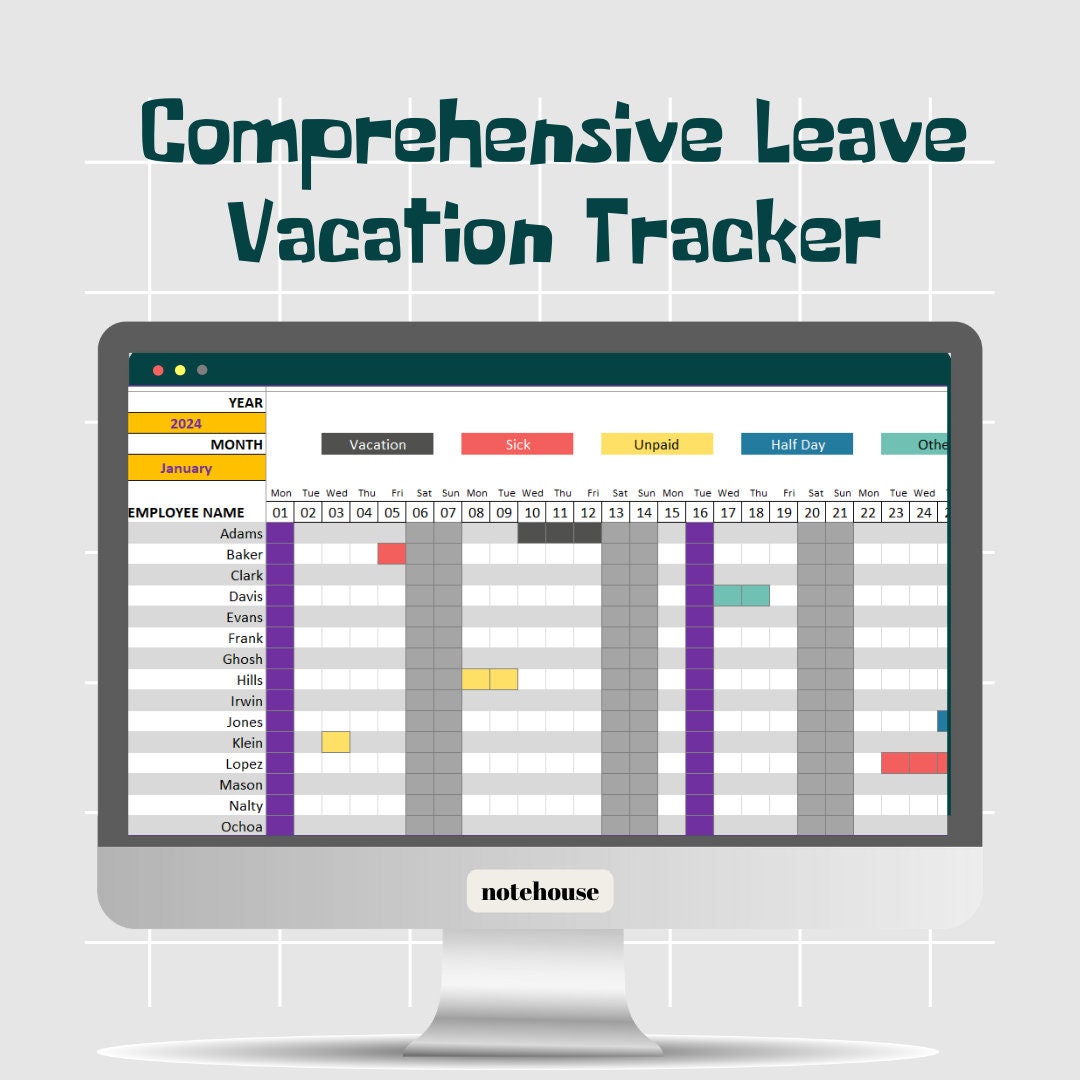 Comprehensive Leave & Vacation Tracker Excel Template - Etsy