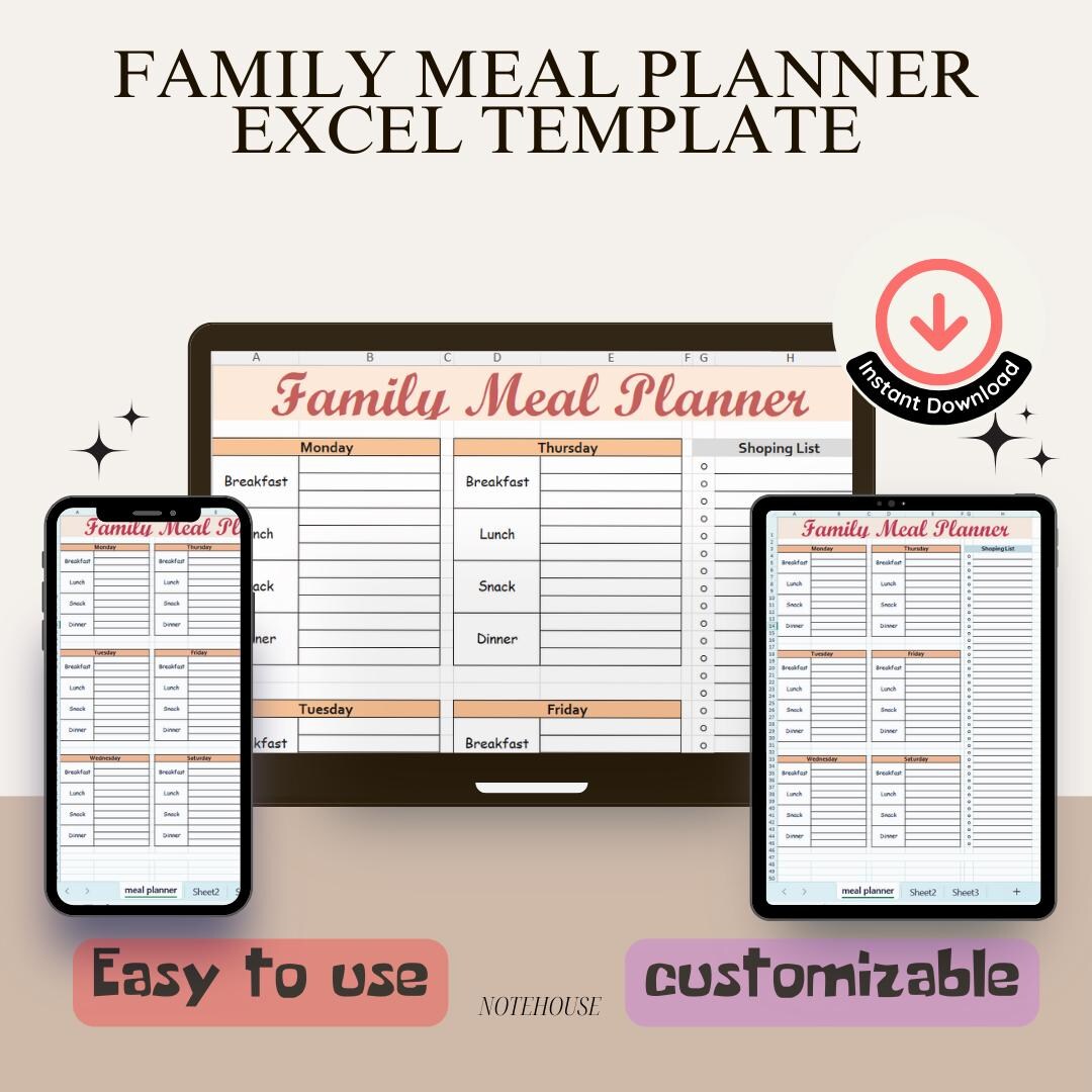 Family Meal Planner Excel Template - Simplify Weekly Meals & Stay ...