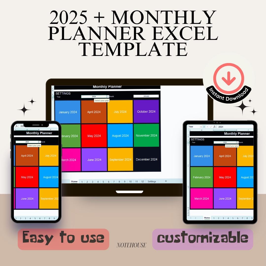 2025 Monthly Planner Excel Template | Colorful & Interactive Design ...