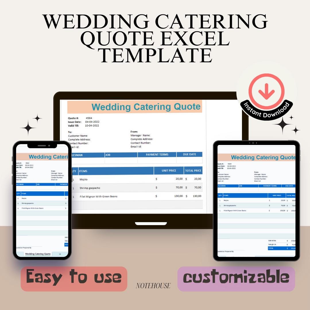 Wedding Catering Quote Template | Printable Event Budget Planner for ...
