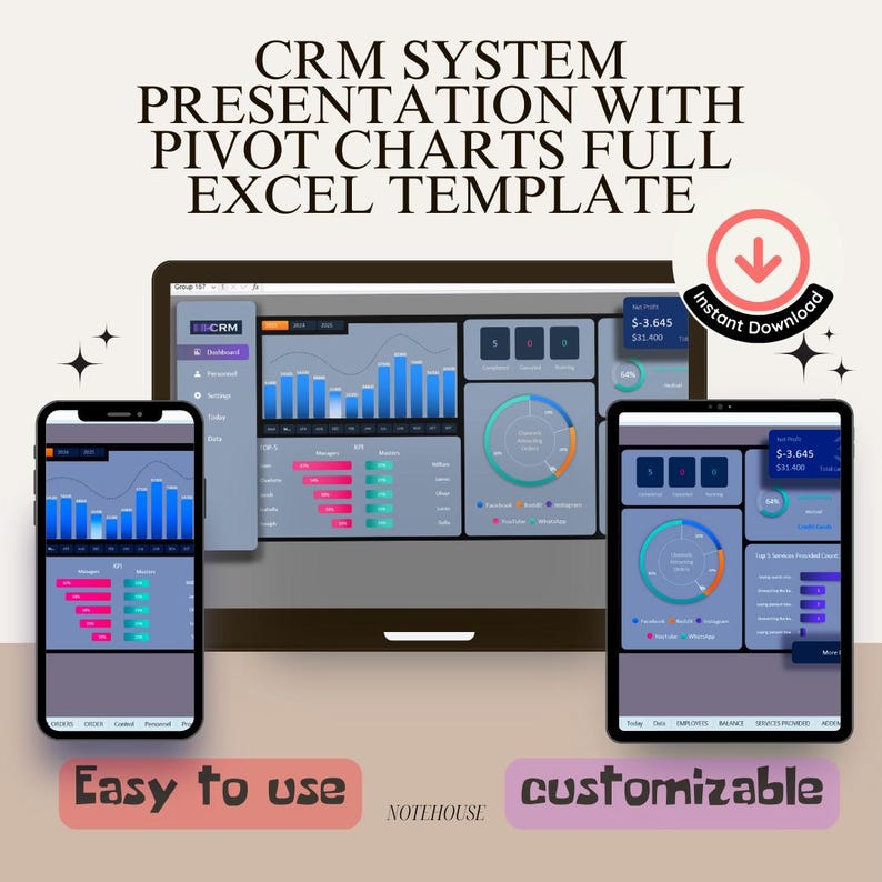 Transform Your Business With Our Excel CRM System Presentation With Pivot Charts - Etsy