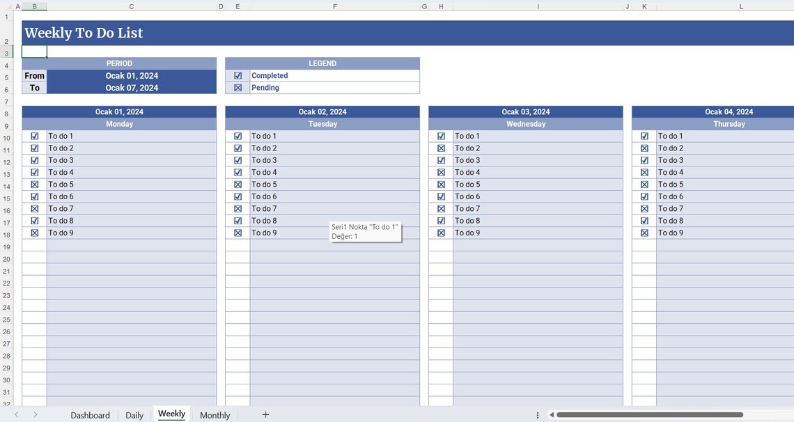 Daily, Weekly, Monthly To-do List Excel Template - Etsy